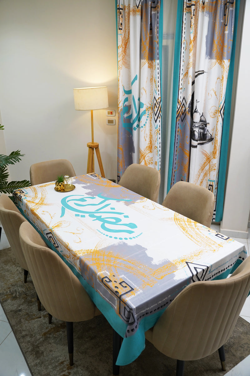 Turquoise Sketched Mosque Ramadan Tablecloth – Stara