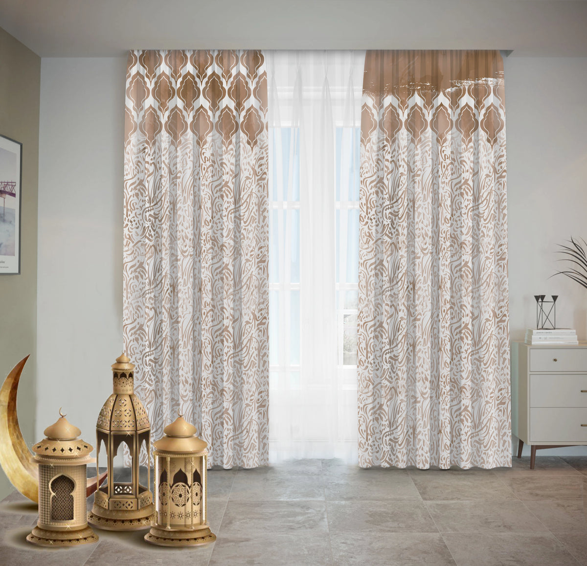 Brown Water Color Arabic Letters Curtains Ramdan – Stara